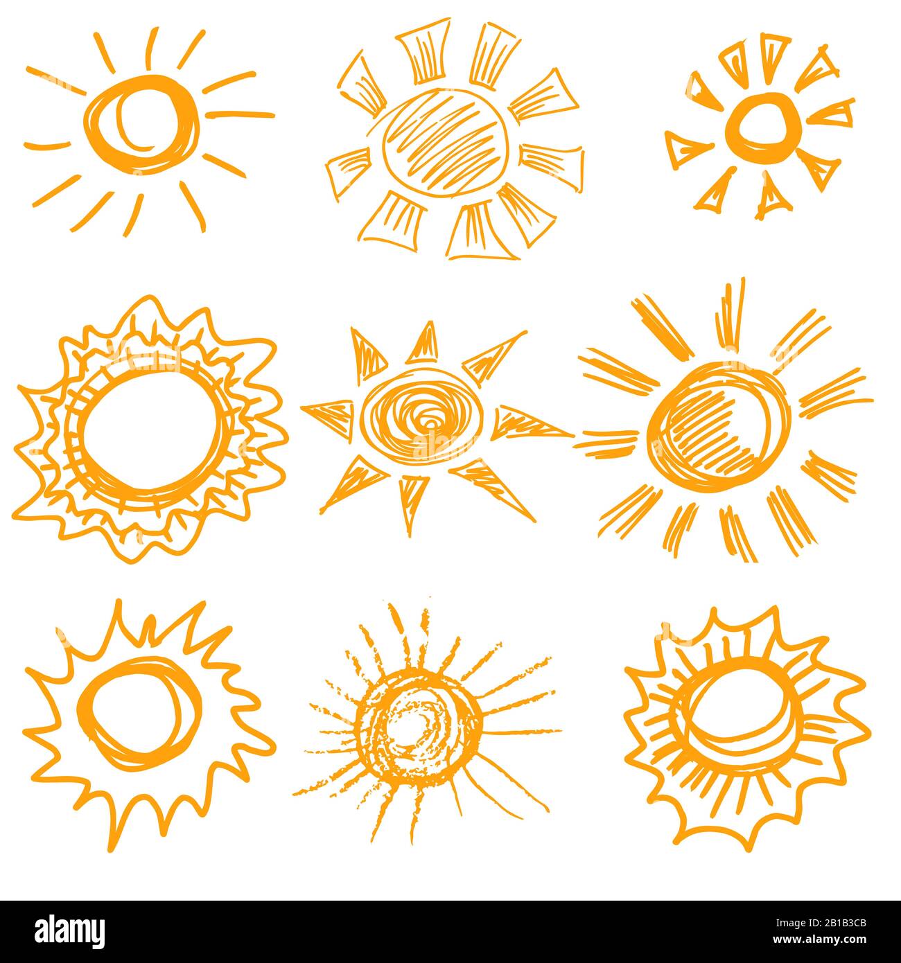 Sun. A set of handmade drawings. Elements for the design of postcards ...