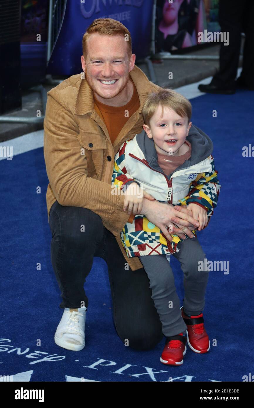 Greg Rutherford and son attending the Onward UK Premiere at the Curzon ...