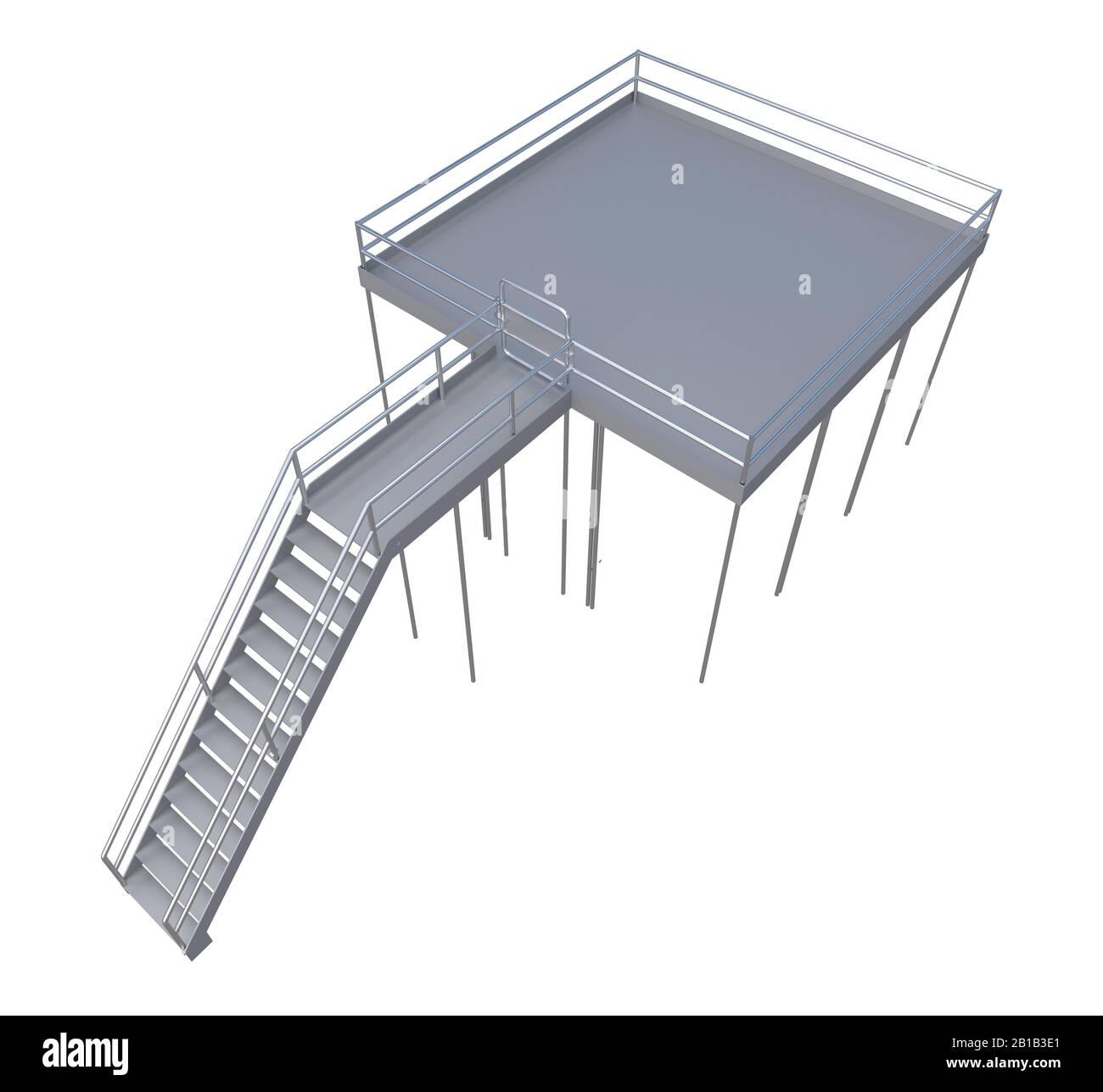 industrial staircase with platform isolated on white. 3d rendering ...
