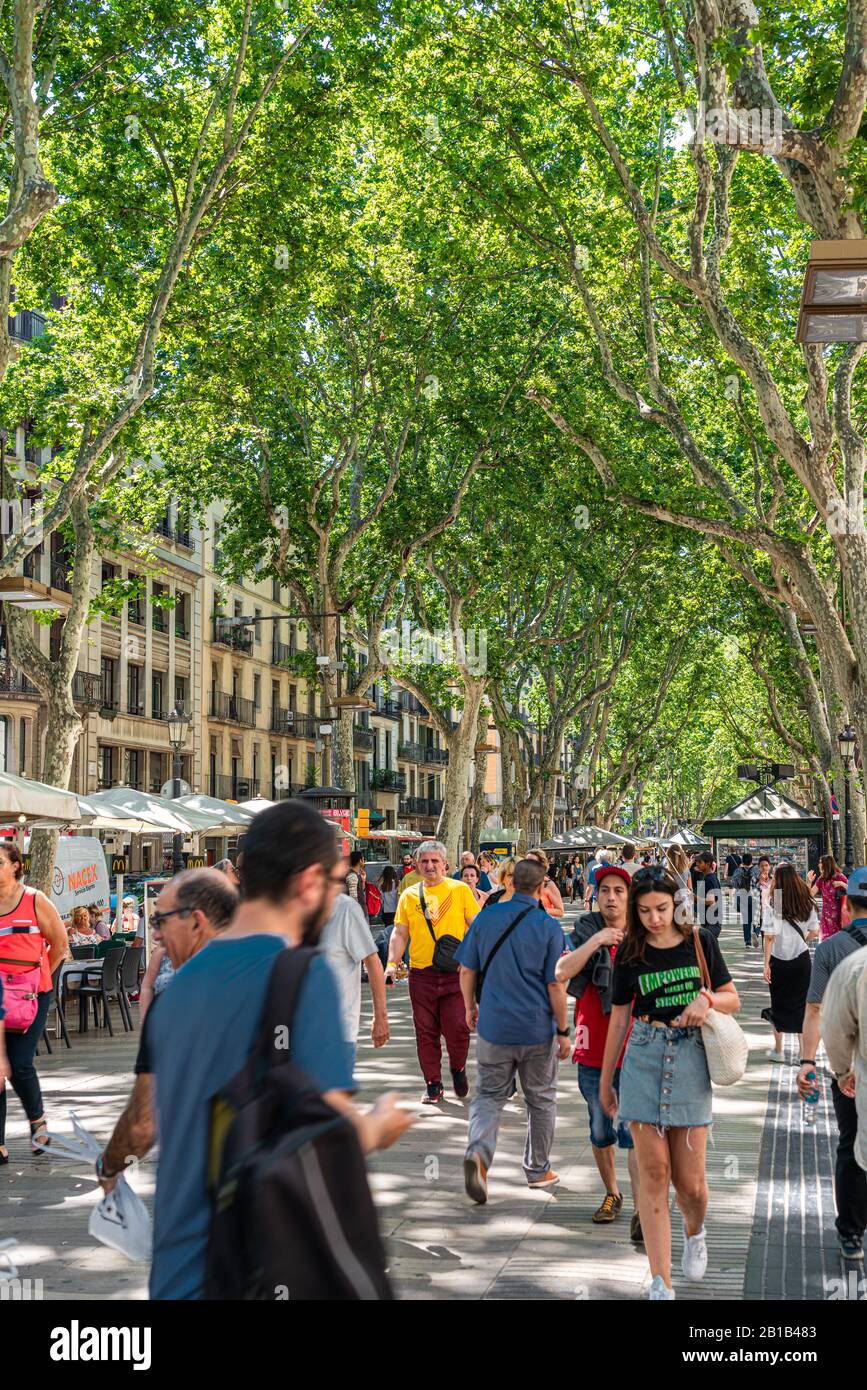 BARCELONA, SPAIN - JUNE 03, 2019: Crowd Of People And Central Downtown ...