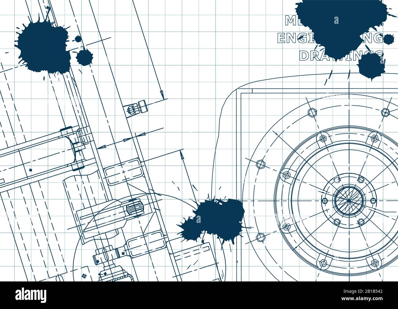 Blueprint. Vector drawing. Mechanical instrument making. Blue Ink Blots ...