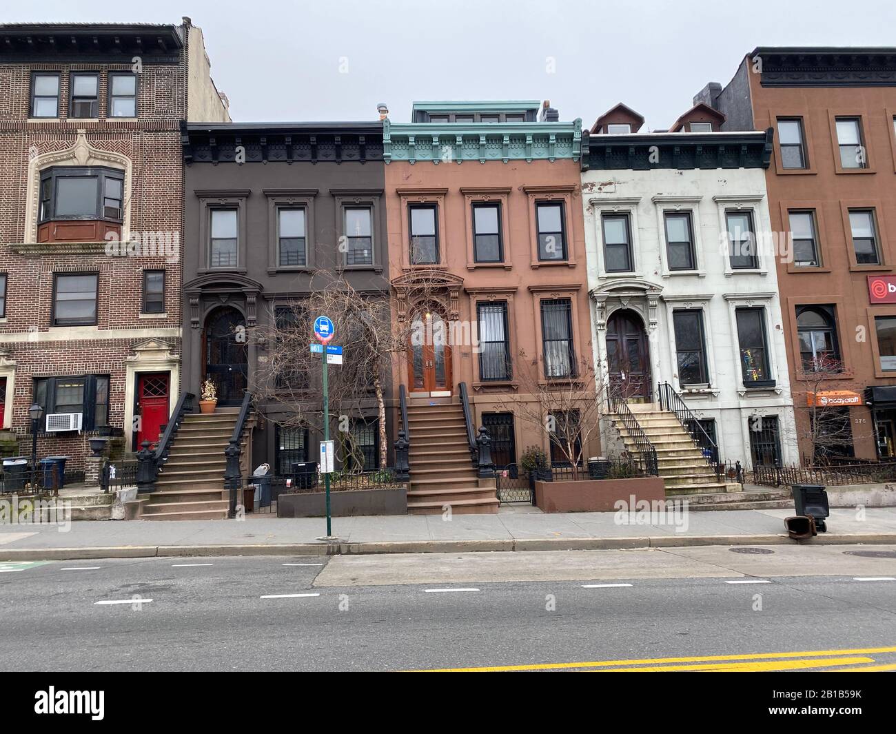Early 20th century high stoop row house buildings along 9th Street in ...