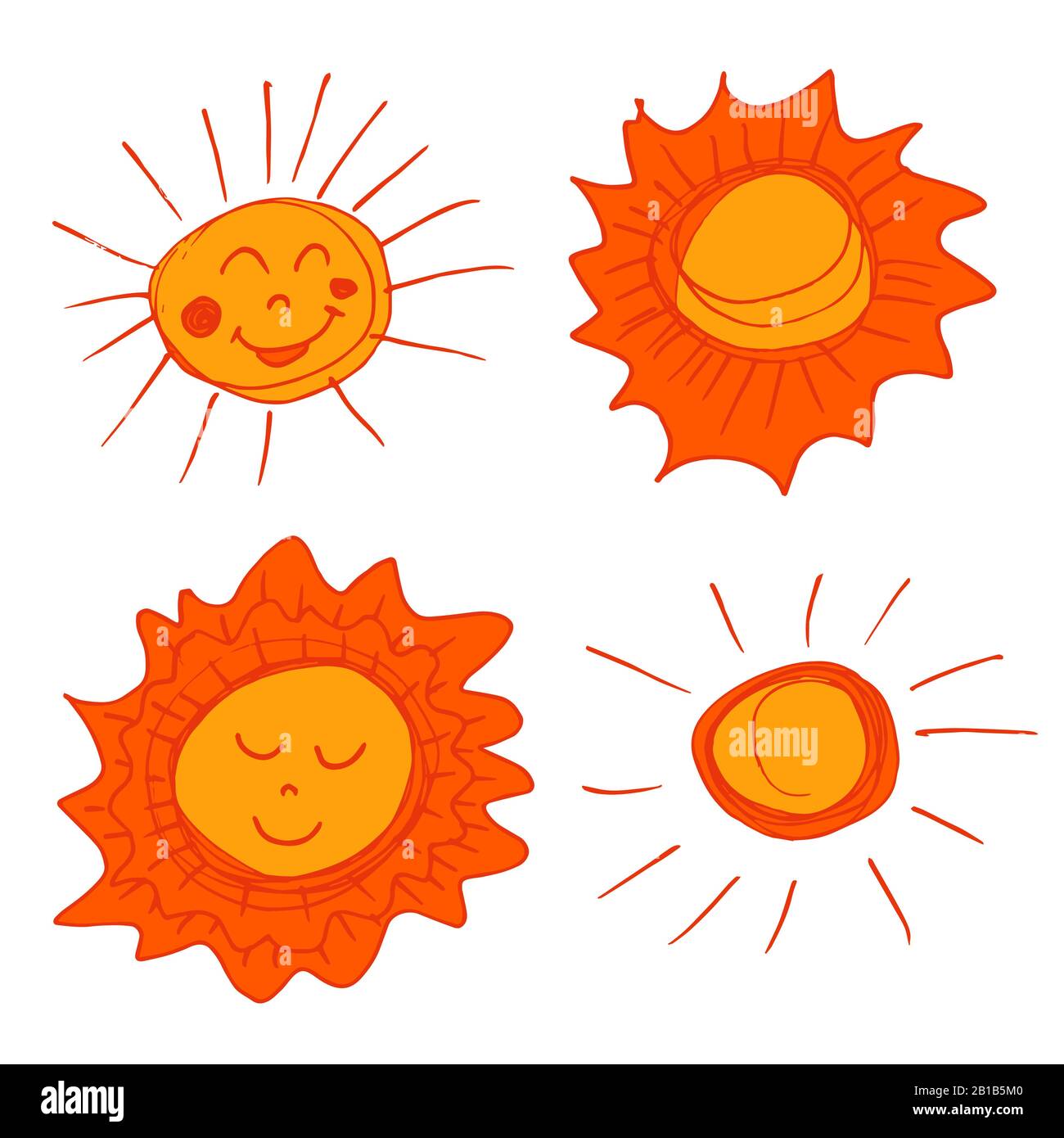 Sun. A set of handmade drawings. Elements for the design of postcards ...