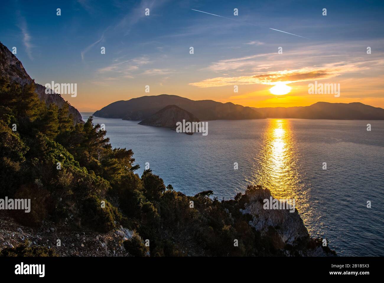 Aerial view over western Alonnisos island and the rock formation at ...