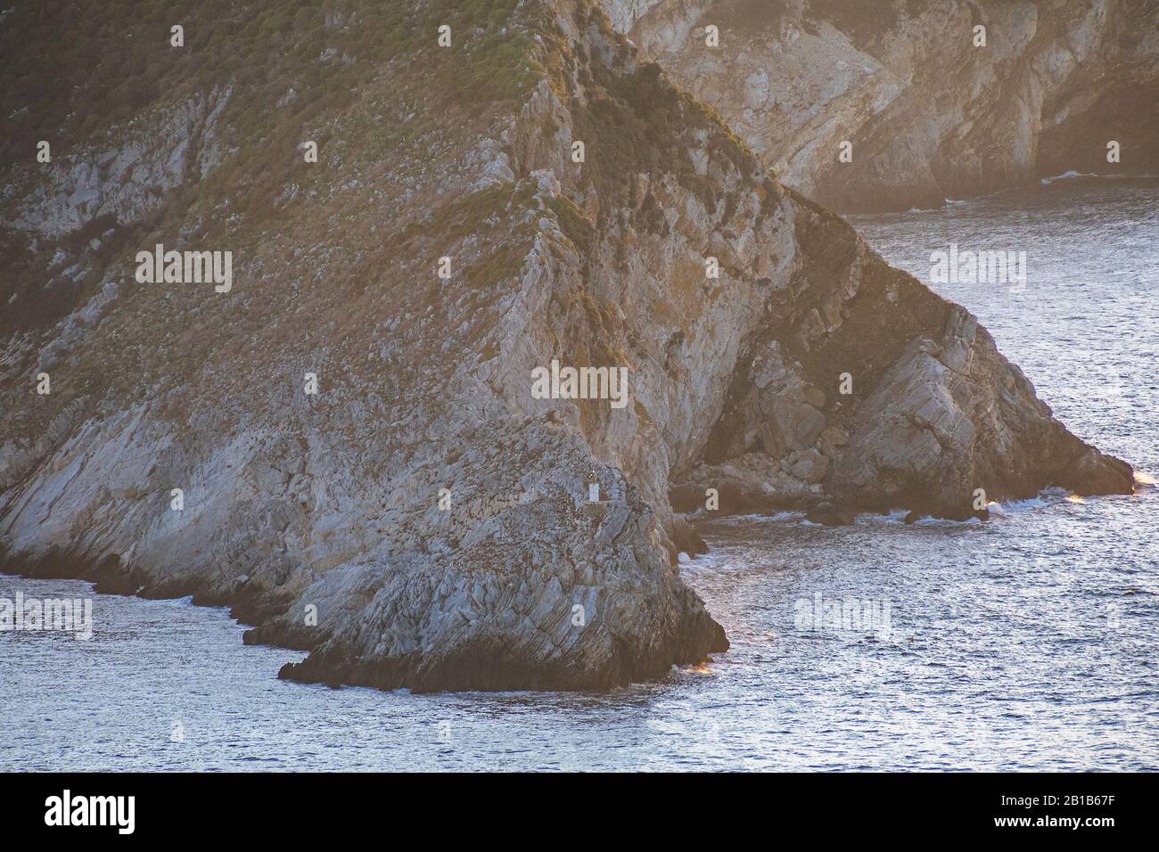 Aerial view over western Alonnisos island and the rock formation at ...