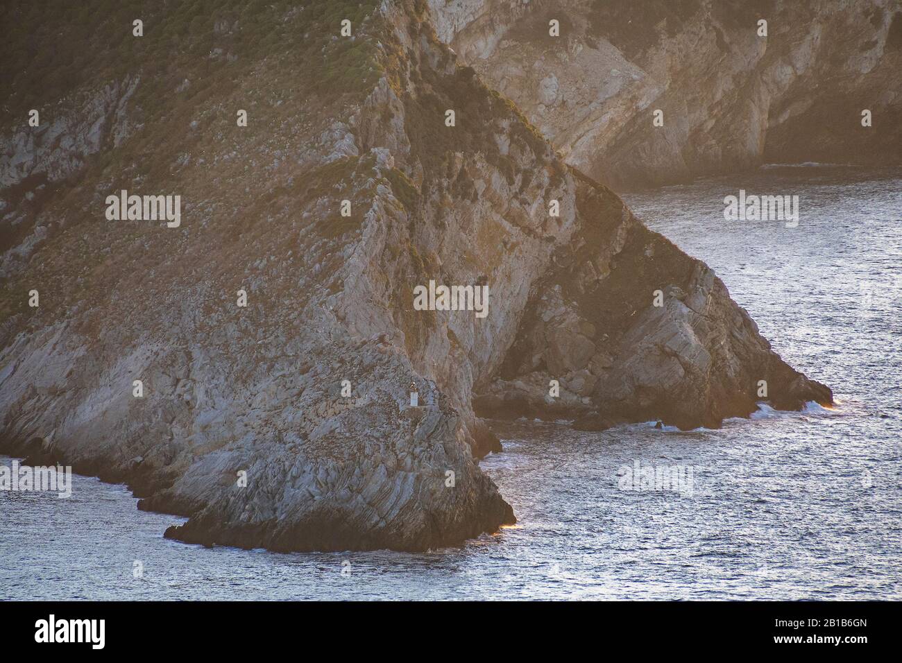 Aerial view over western Alonnisos island and the rock formation at ...