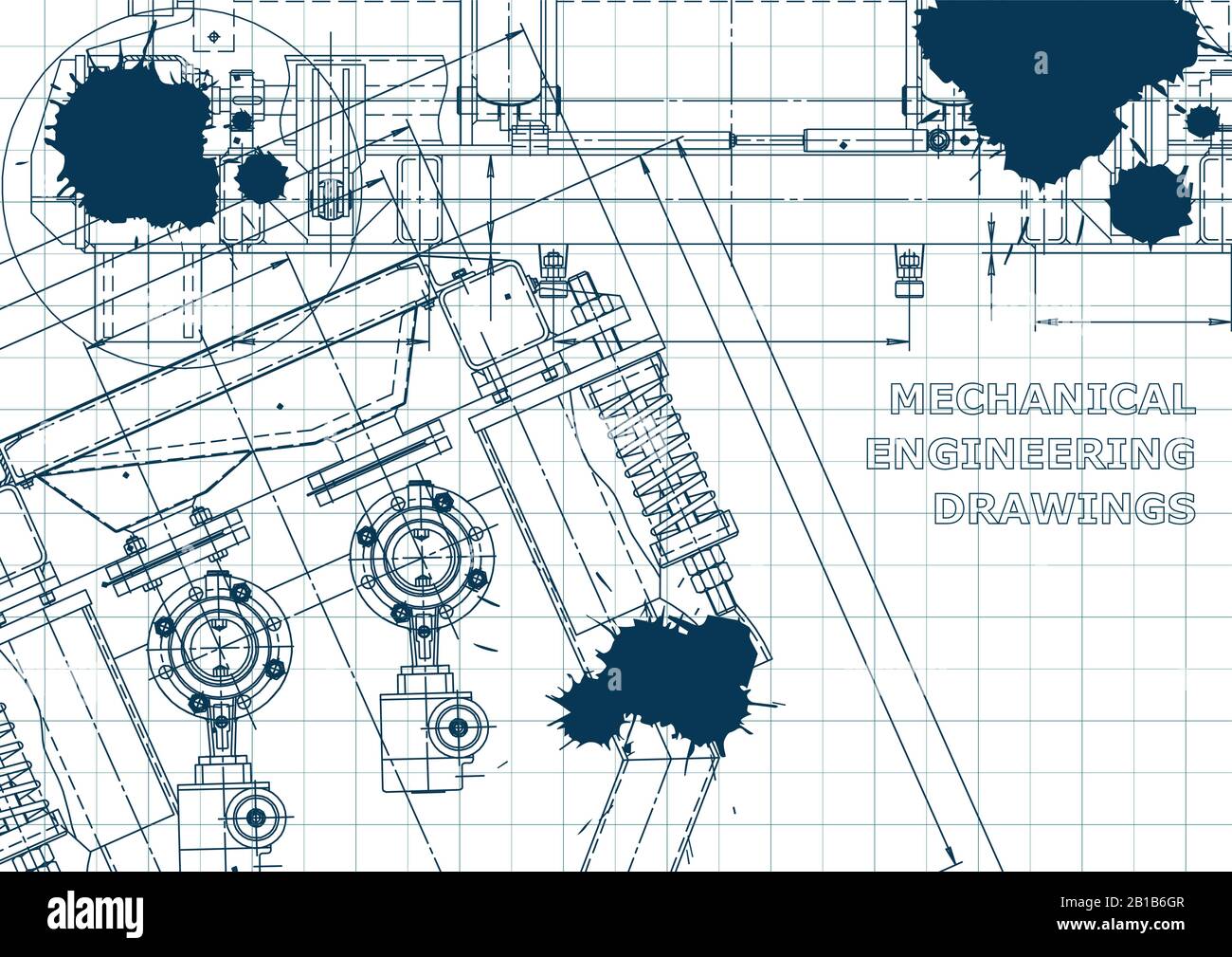 Blue Ink. Blots. Blueprint, scheme, plan, sketch. Technical ...