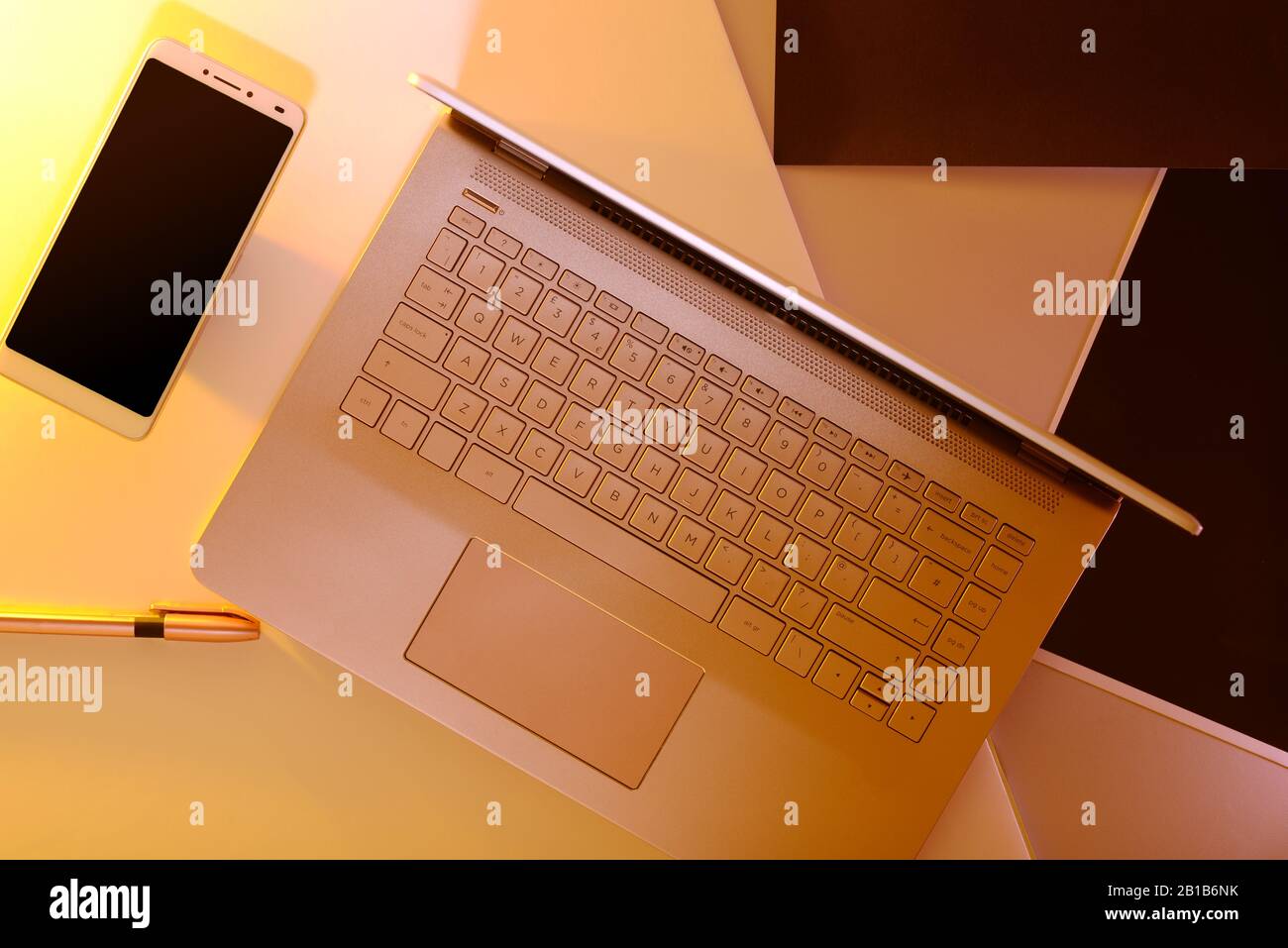 laptop on table from above Stock Photo - Alamy
