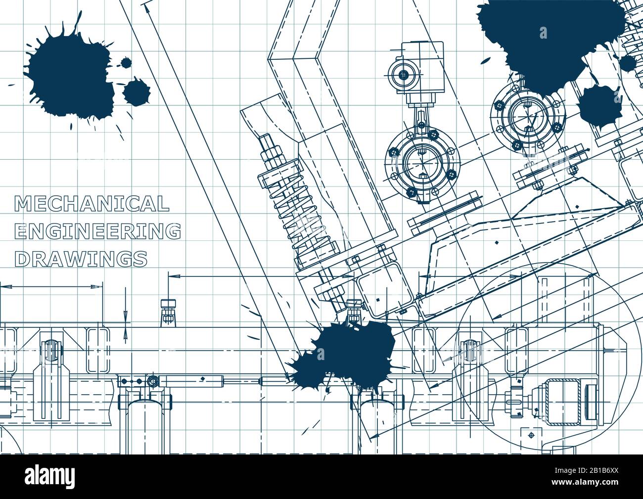 Blue Ink. Blots. Blueprint, scheme, plan, sketch. Technical ...