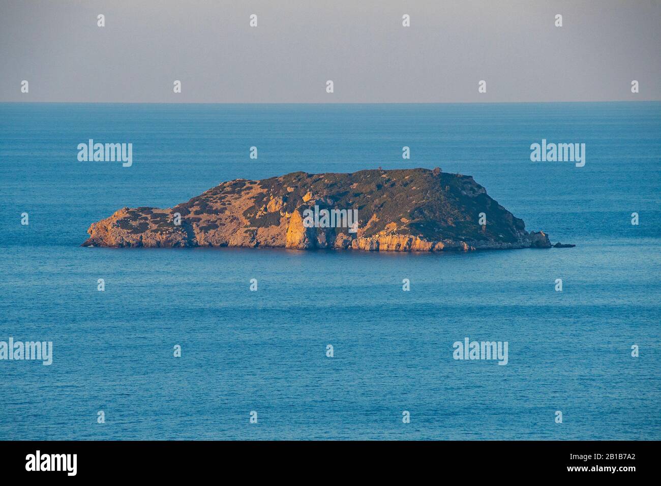 Aerial view over western Alonnisos island and the rock formation ...