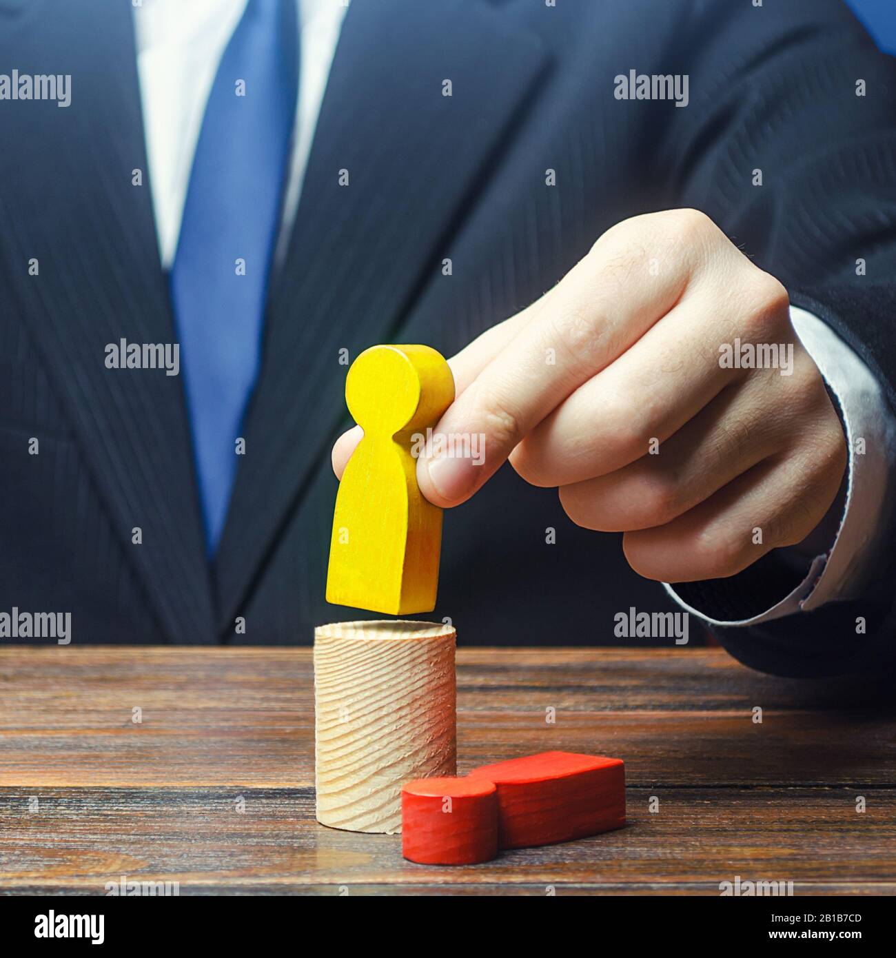 Businessman replaces a leader employee on position. Change political ...