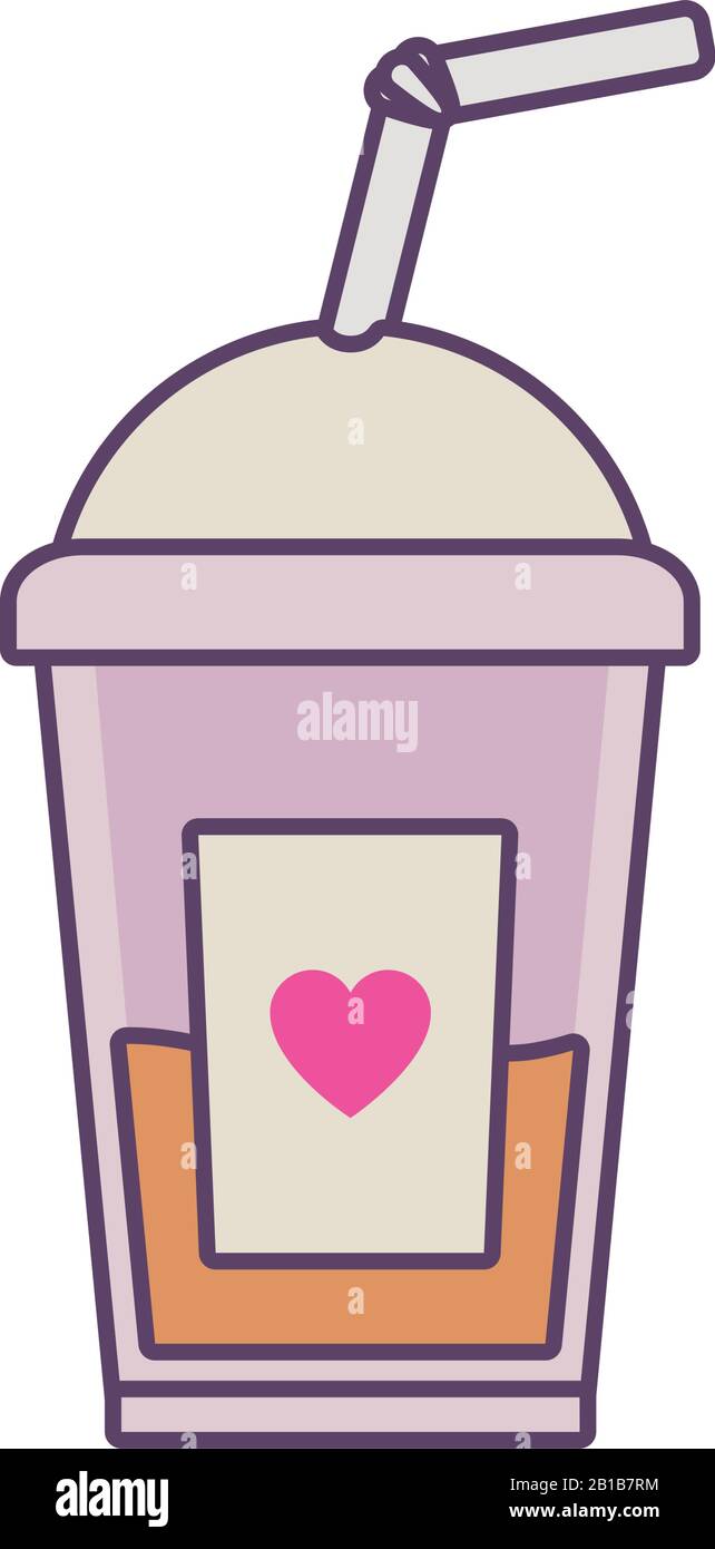 iced coffee line and fill style icon design of time drink breakfast ...