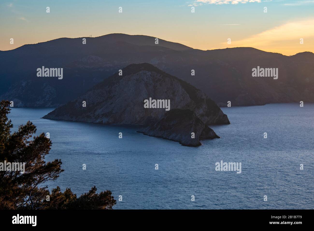 Aerial view over western Alonnisos island and the rock formation at ...