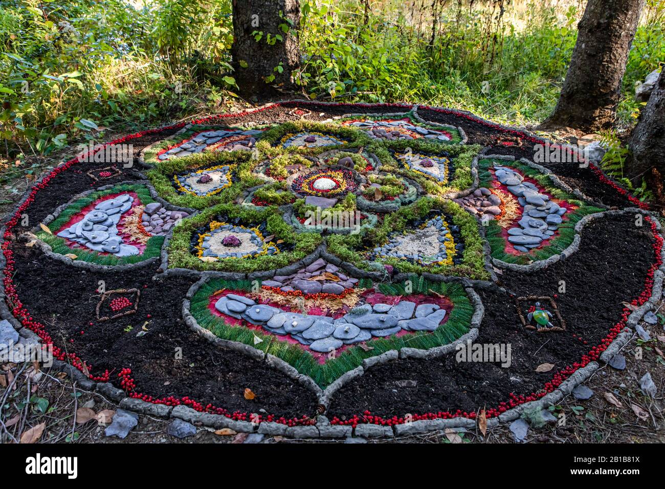 Natural art in the forest during a multicultural festival celebrating ...