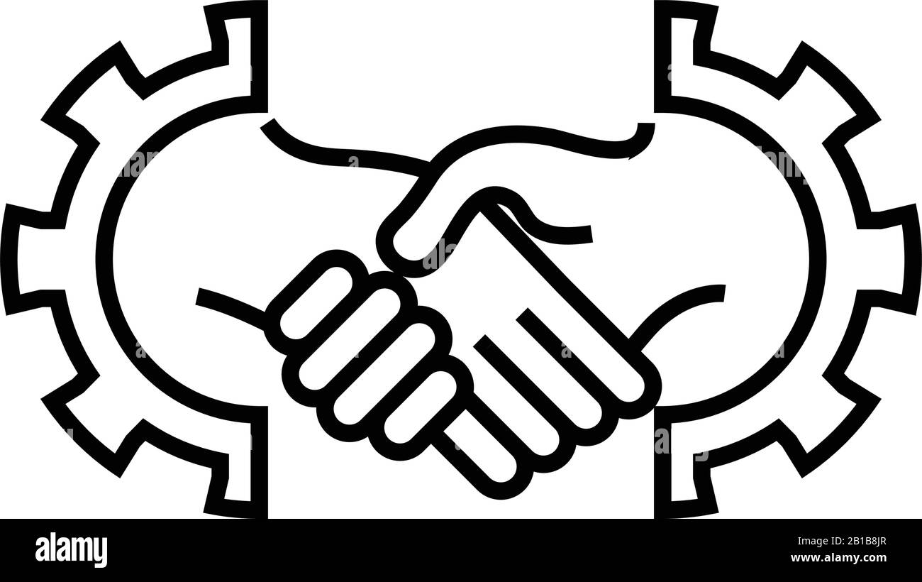 Digital collaboration line icon, concept sign, outline vector ...