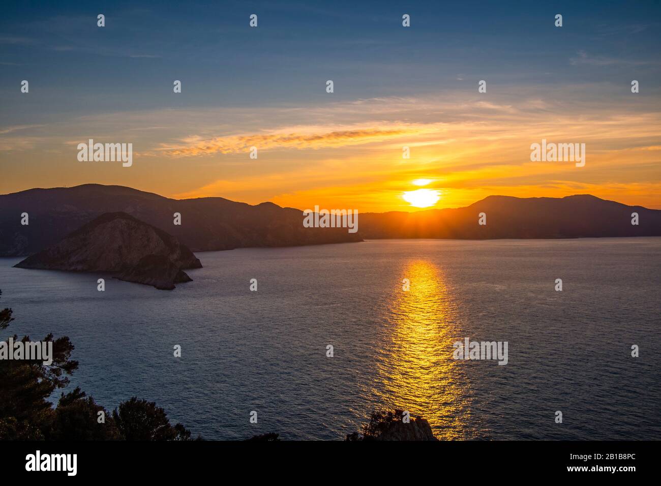 Aerial view over western Alonnisos island and the rock formation at ...