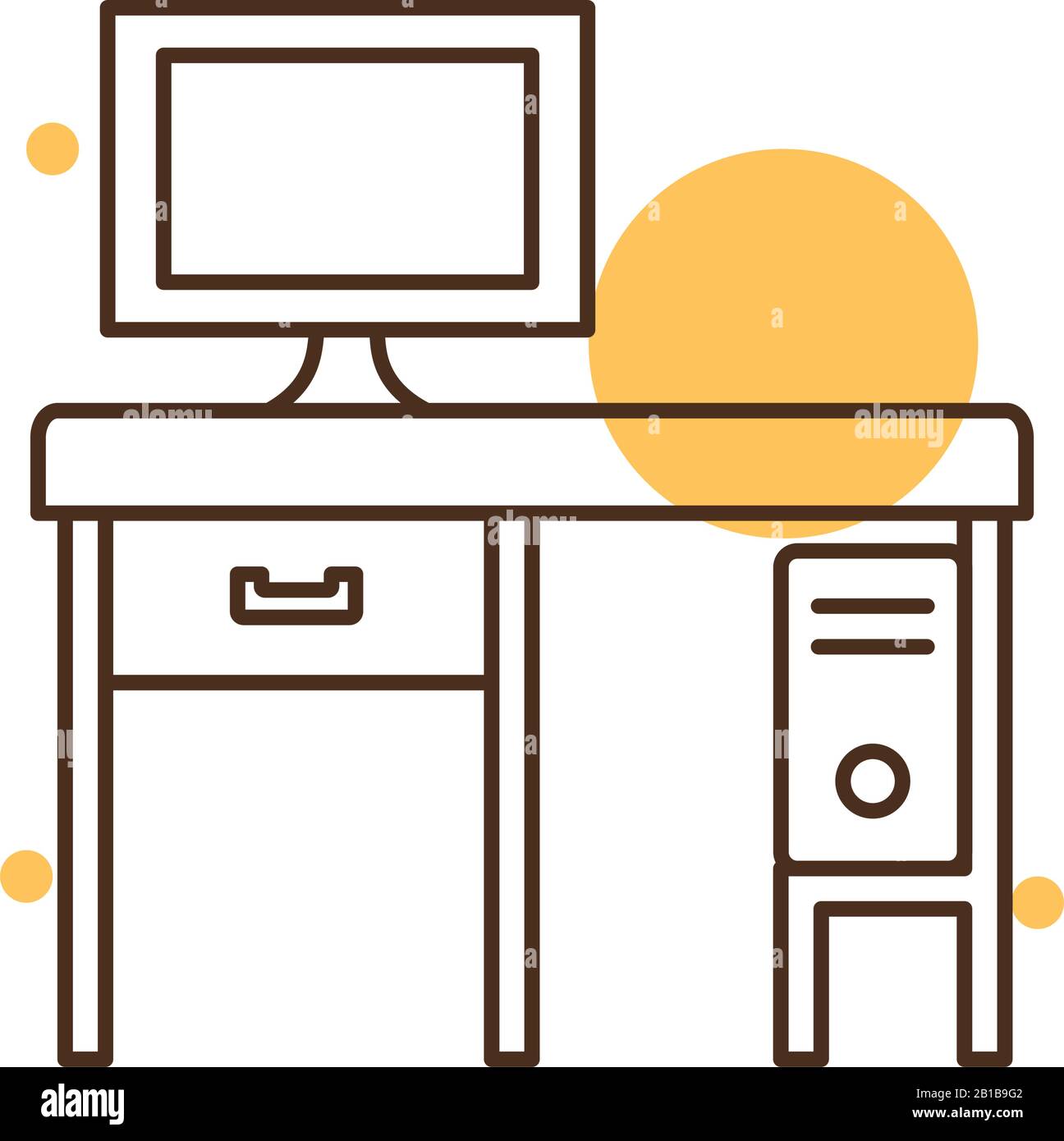 computer desk block and line style icon design, Home room decoration ...