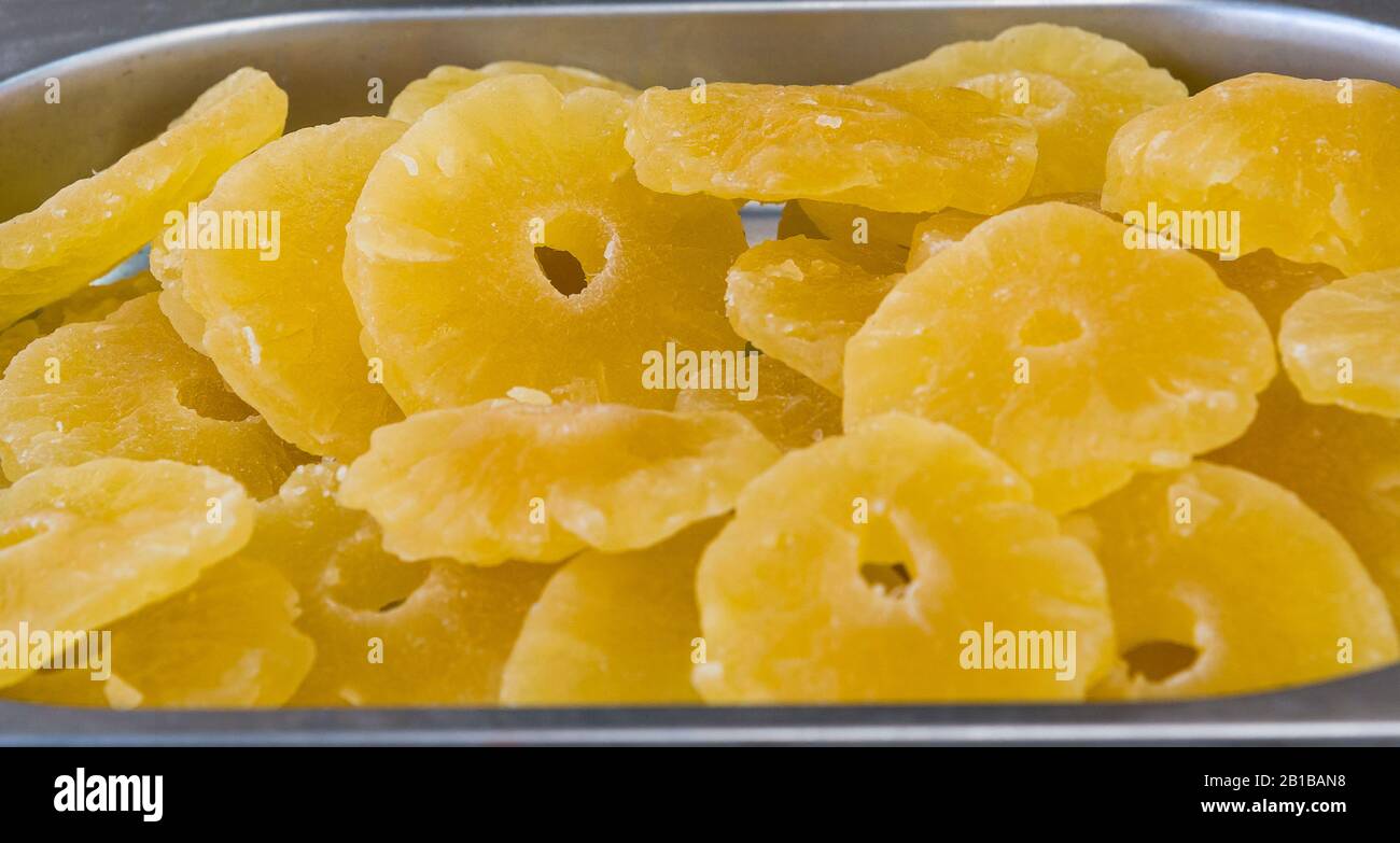 Sweet Pineapple - Dried candied pineapple rings in a full frame ...