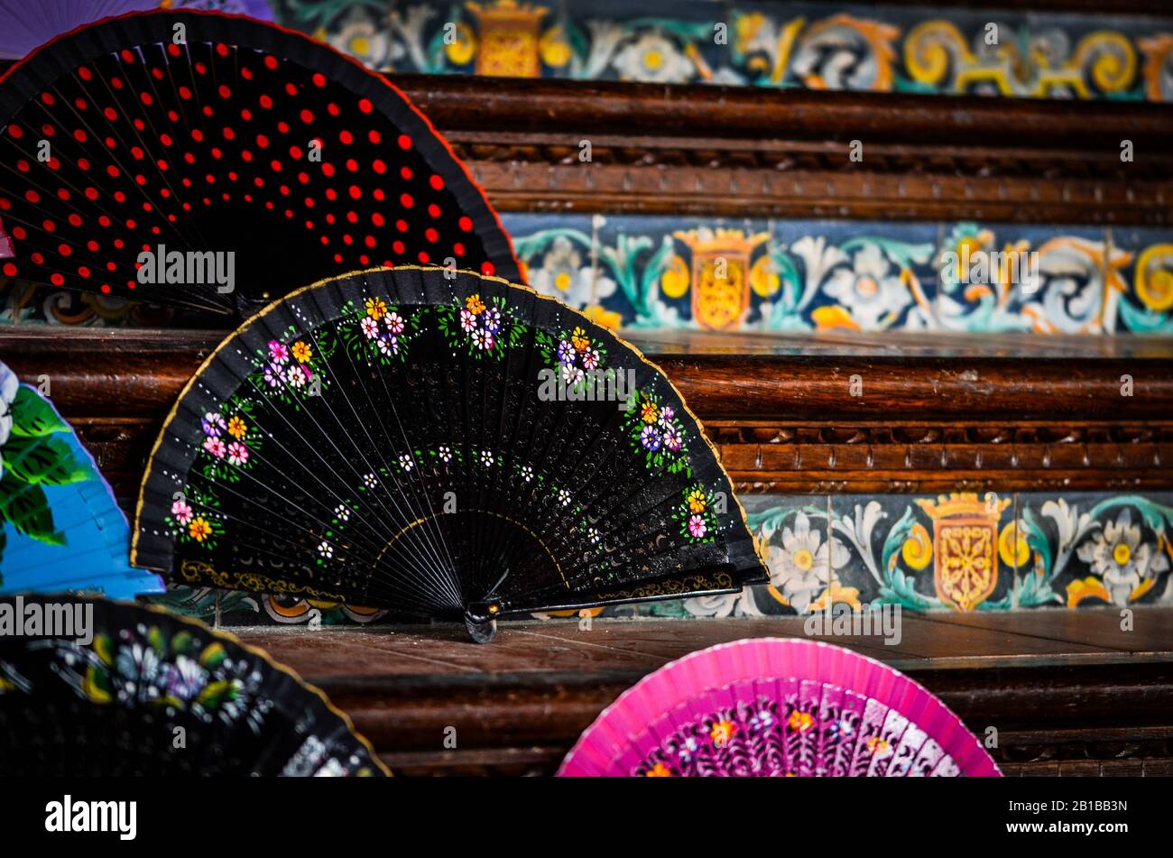 close up view of the handmade spanish fan Stock Photo - Alamy