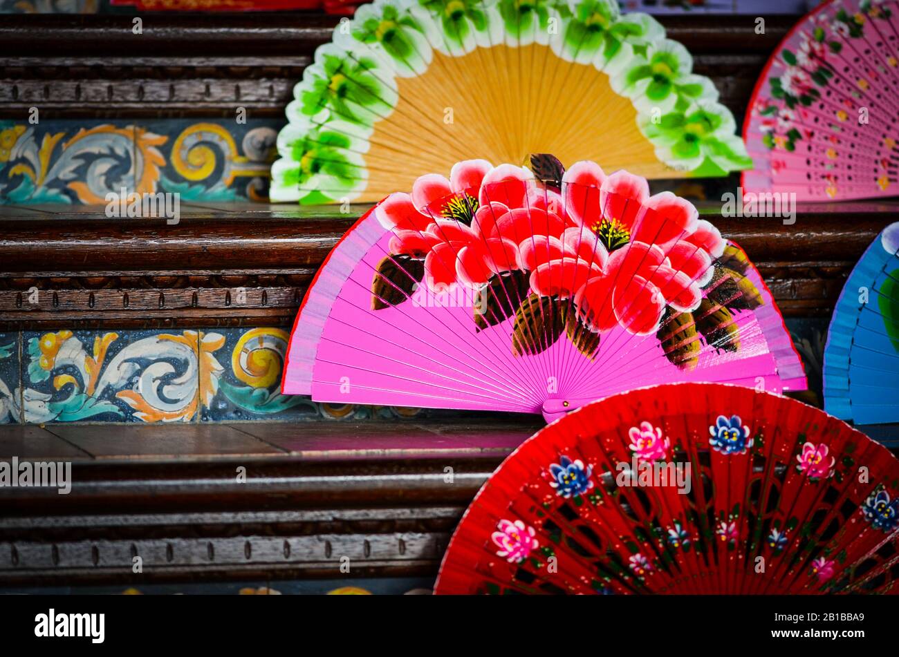 close up view of the handmade spanish fan Stock Photo - Alamy