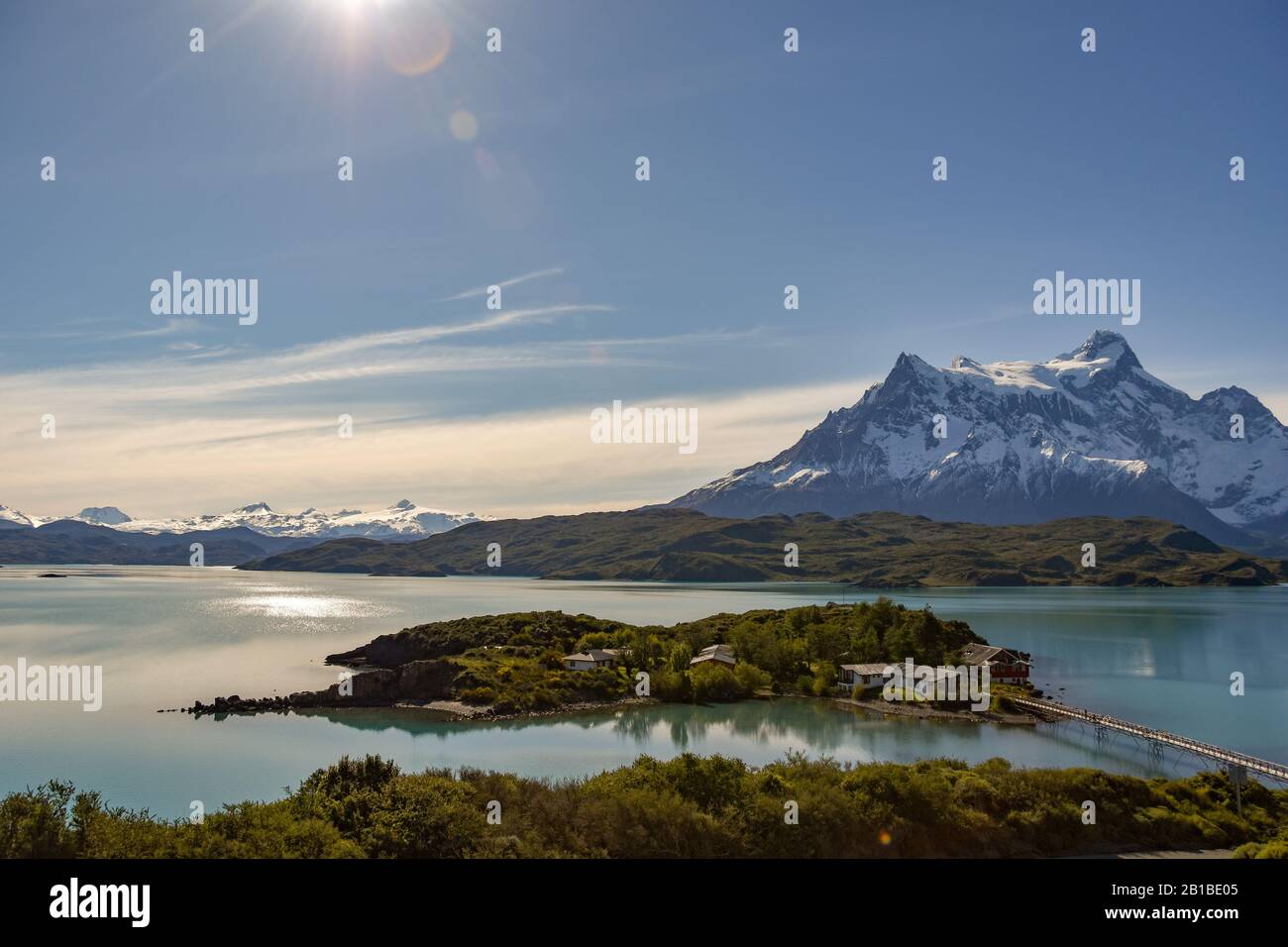 View of Lago Pehoe and Cerro Paine Grande at Torres del Paine national ...