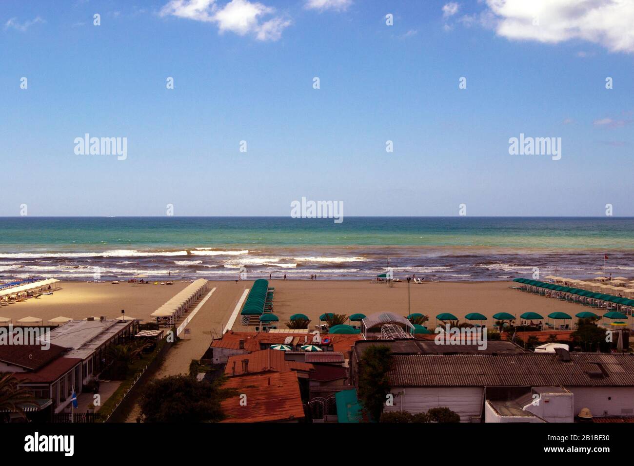 aerial view of the beach of marina di pietrasanta in tuscany, italy ...