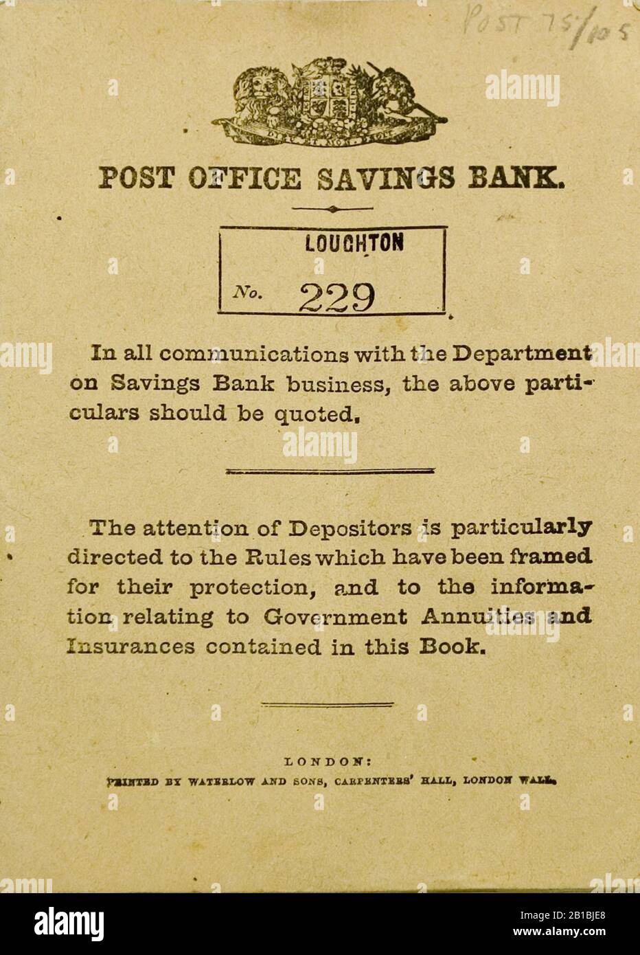 Front cover of Post Office Savings Bank deposit book Stock Photo - Alamy