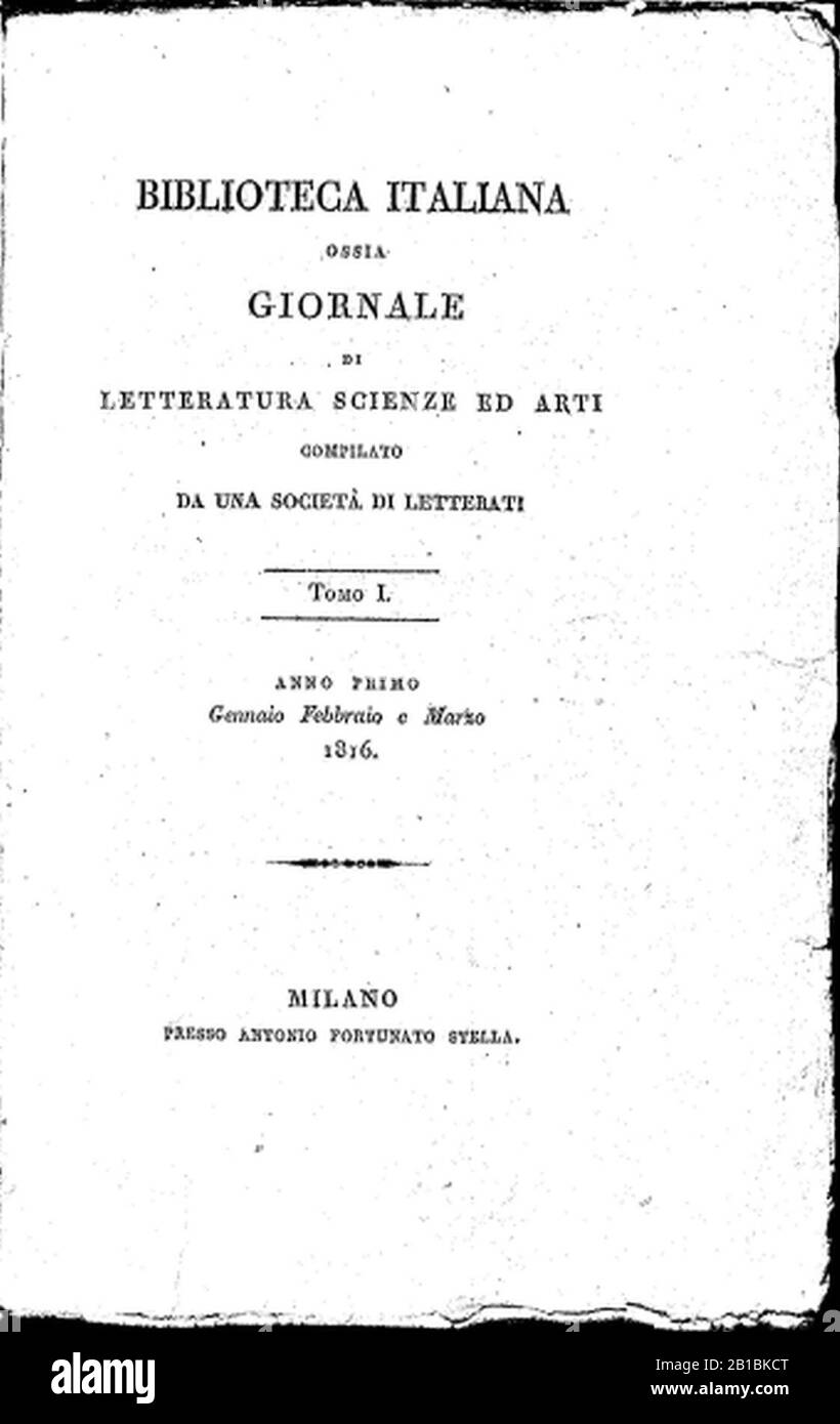 Frontespizio 'Biblioteca Italiana' (01 Stock Photo - Alamy