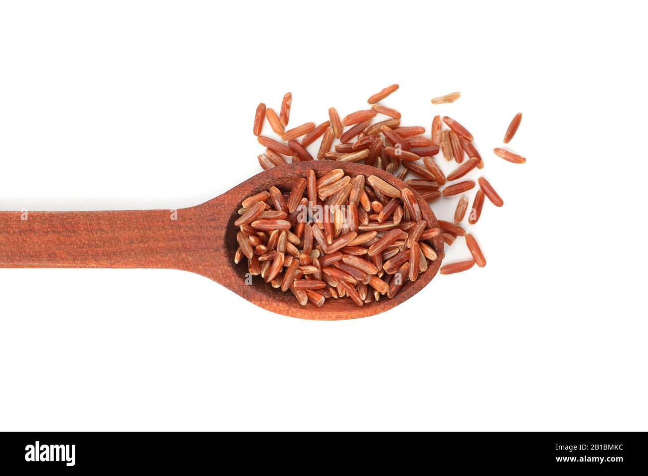 Wooden spoon with rice isolated on white background, close up Stock ...