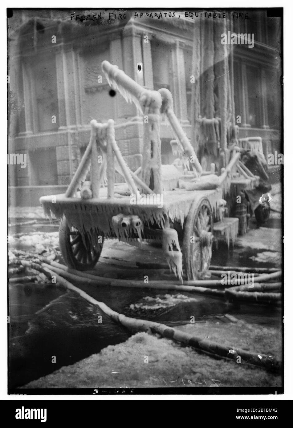 Frozen fire apparatus, Equitable fire Stock Photo - Alamy