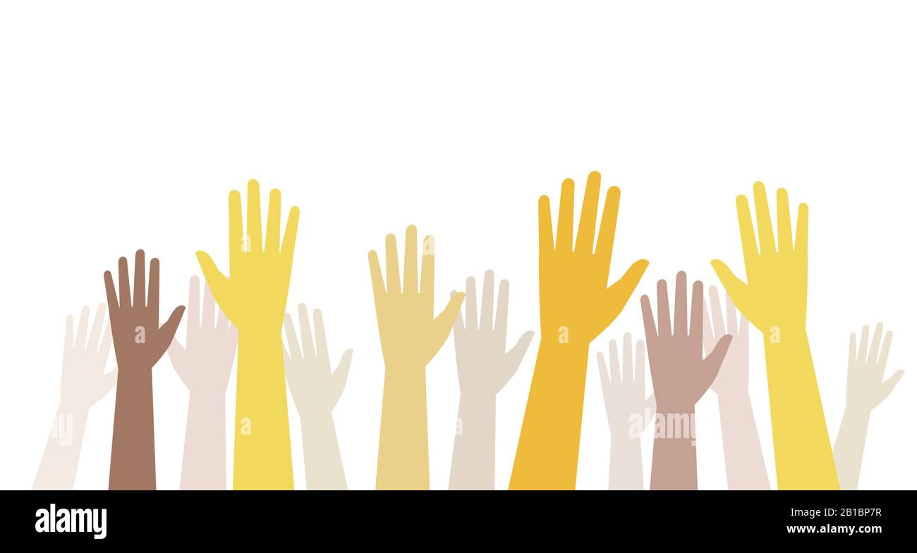 Raising up hands vector illustration. Teamwork, community, volunteering ...