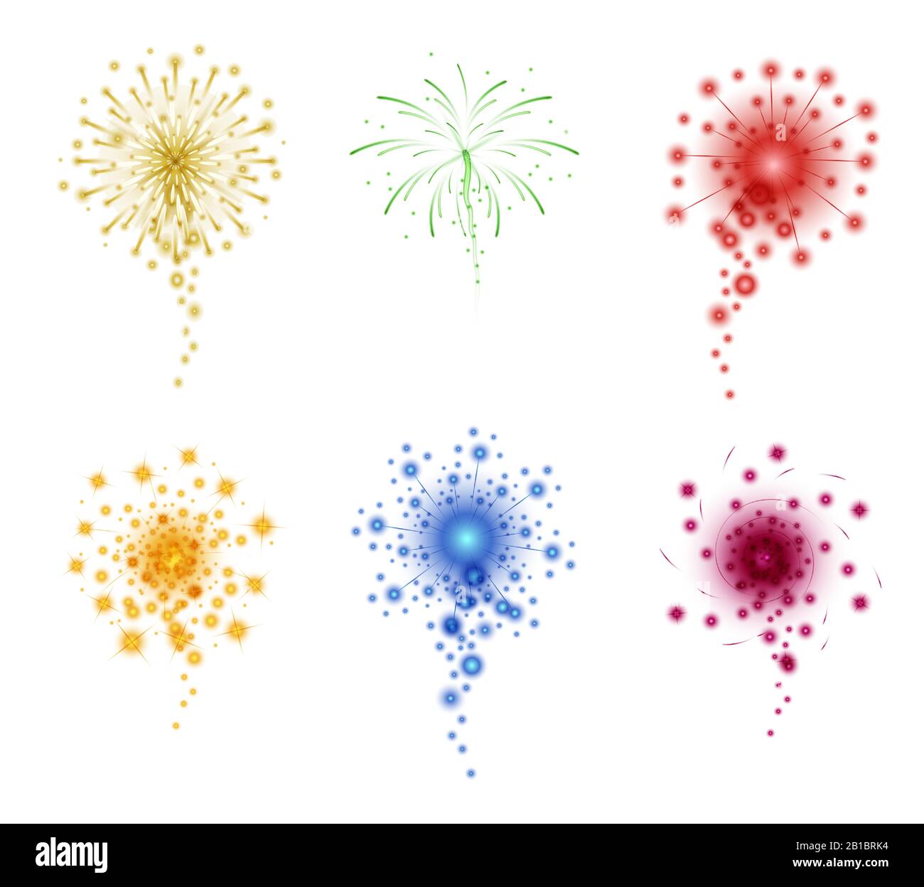 Multicolored sparkling fireworks in different shapes realistic ...