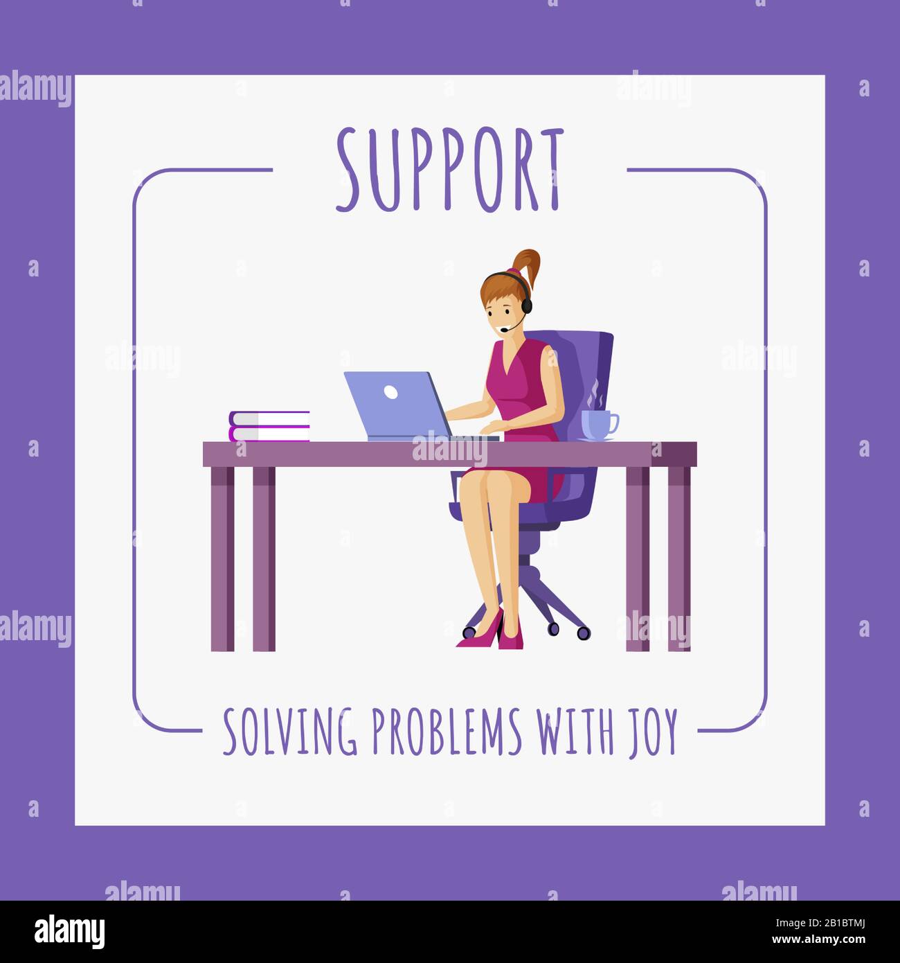 Technical support banner design template. Young woman working on laptop ...