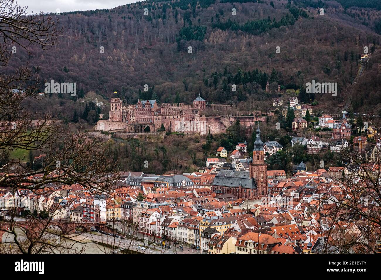Heidelberg castle and the old town from above Stock Photo - Alamy