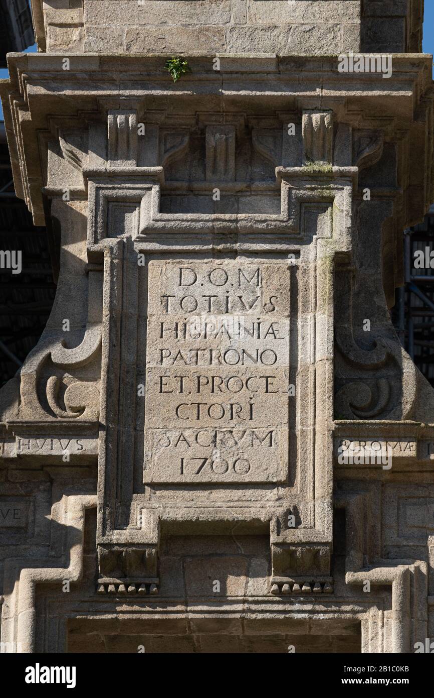 Detail of inscription on the east facade of the Cathedral of Santiago ...