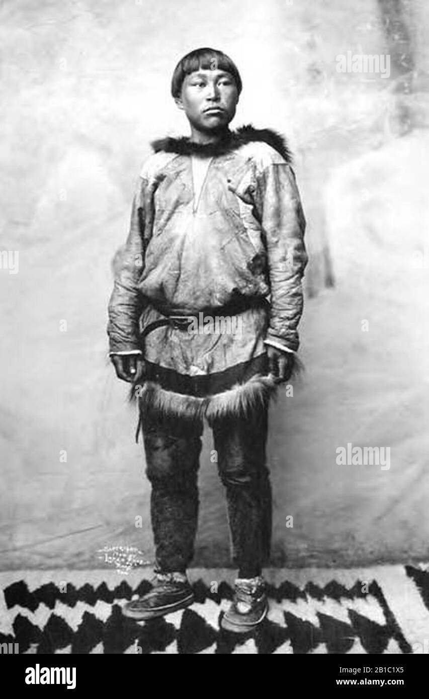 Full-length portrait of young Eskimo man in leather parka Nome 1904 (AL ...
