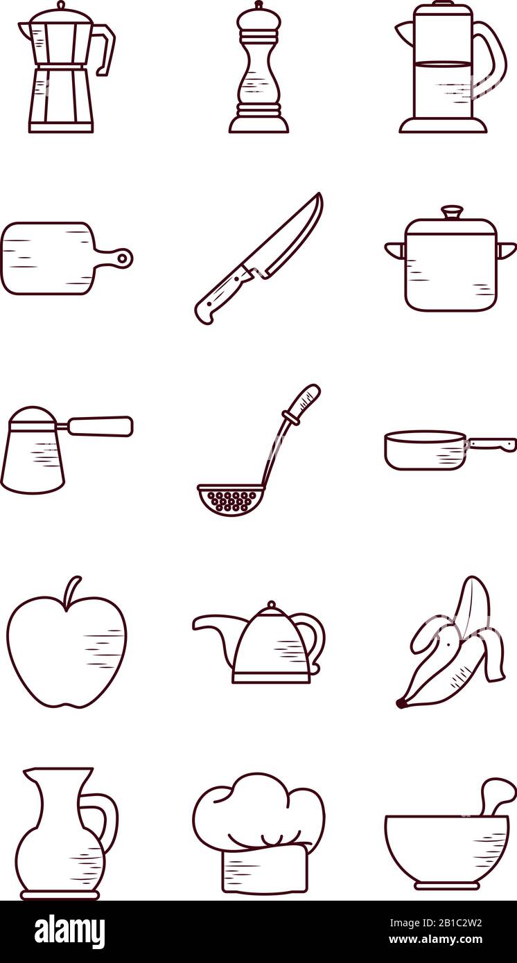 line style icon set design, Cook kitchen Eat food restaurant home menu ...