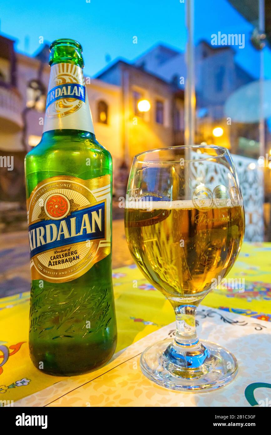 Beer on a restaurant patio in old town Baku Azerbaijan Stock Photo - Alamy