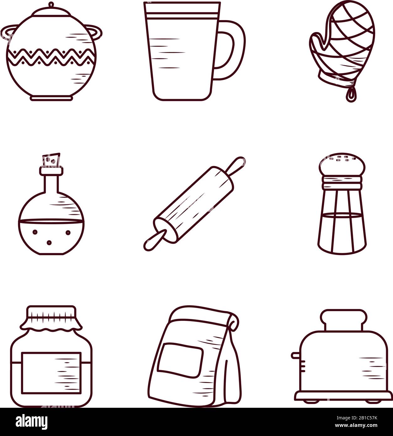 line style icon set design, Cook kitchen Eat food restaurant home menu ...