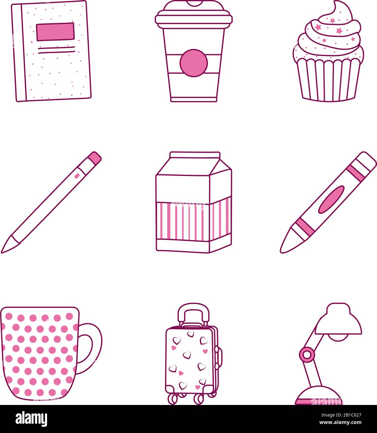cute objects half line half color style icon set design, Ornament art ...