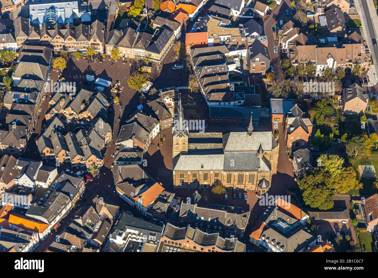 Aerial view, village view Straelen, historically restored old town ...
