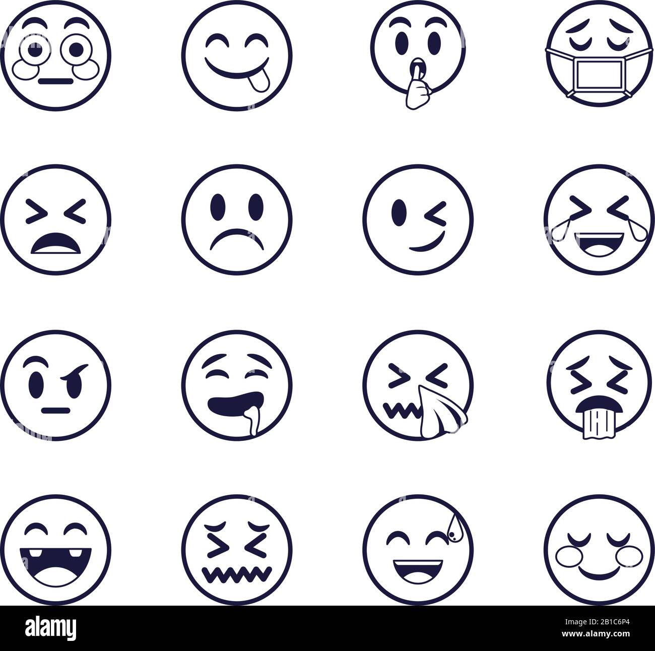 Emojis faces flat style icon set design, Cartoon expression cute ...