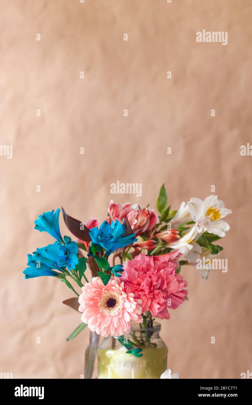 Beautiful bouquet of spring flowers. Cute spring background with ...