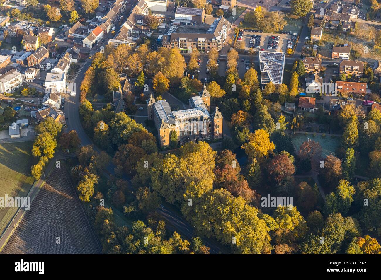 Aerial photograph, Neersen Castle, Technical Town Hall, Willich, Lower ...