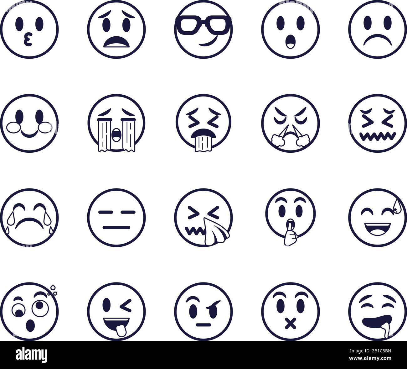 Emojis faces flat style icon set design, Cartoon expression cute ...