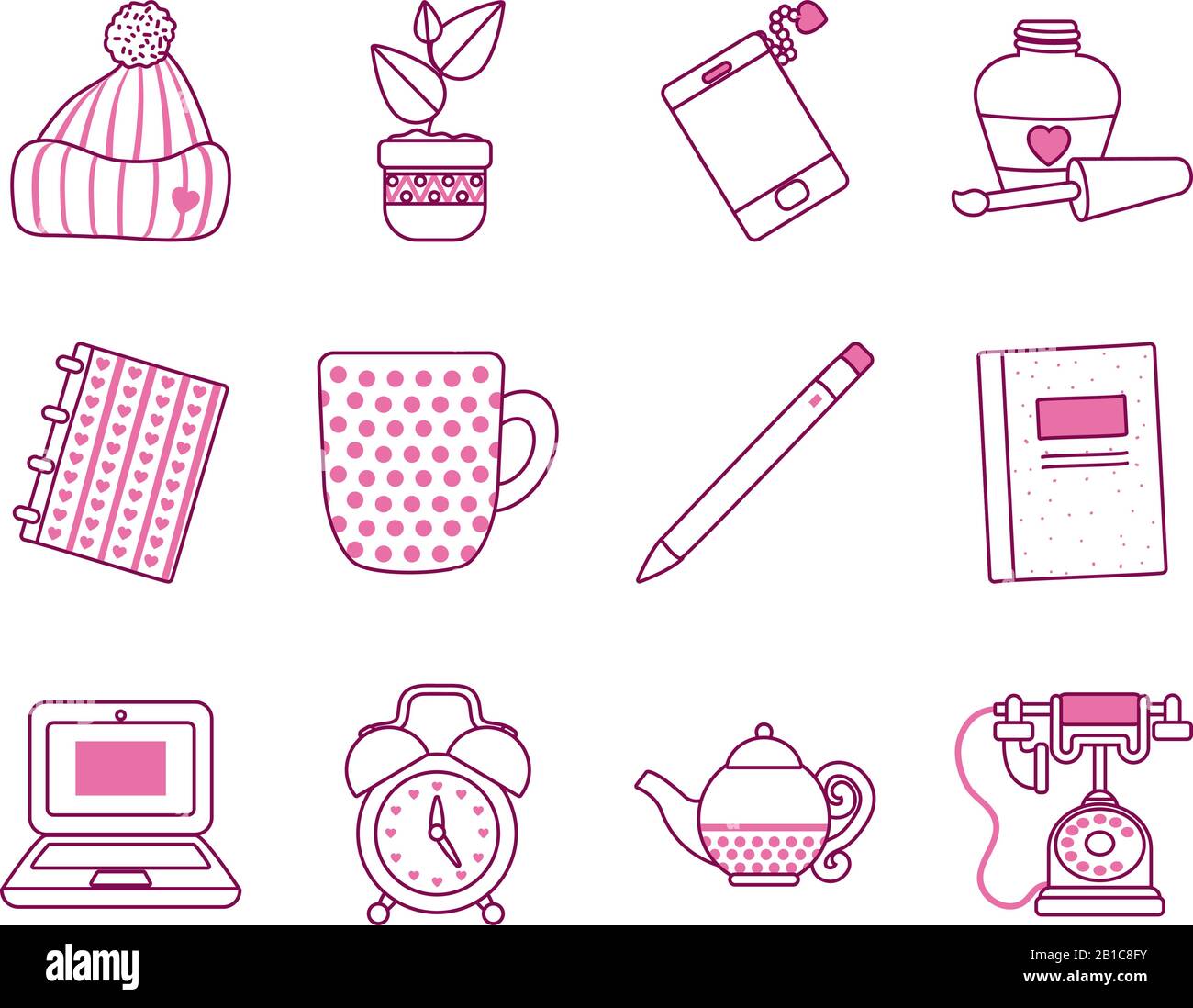 cute objects half line half color style icon set design, Ornament art ...