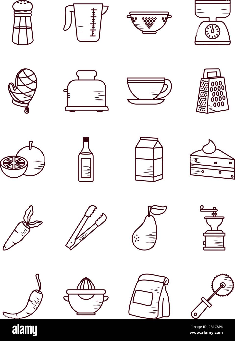 line style icon set design, Cook kitchen Eat food restaurant home menu ...