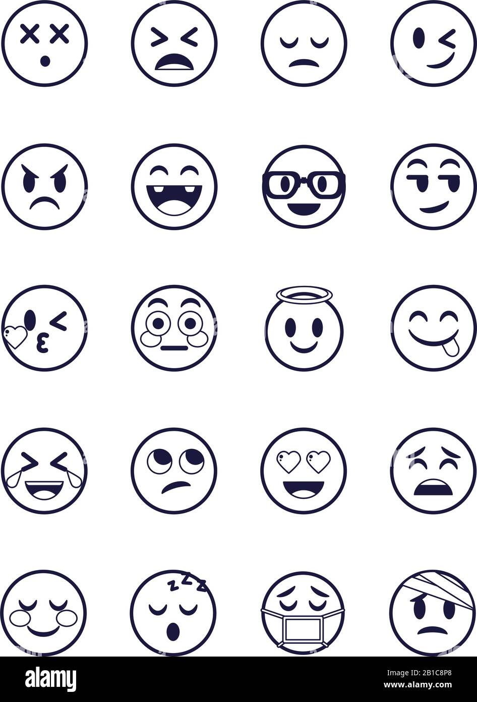 Emojis faces flat style icon set design, Cartoon expression cute ...