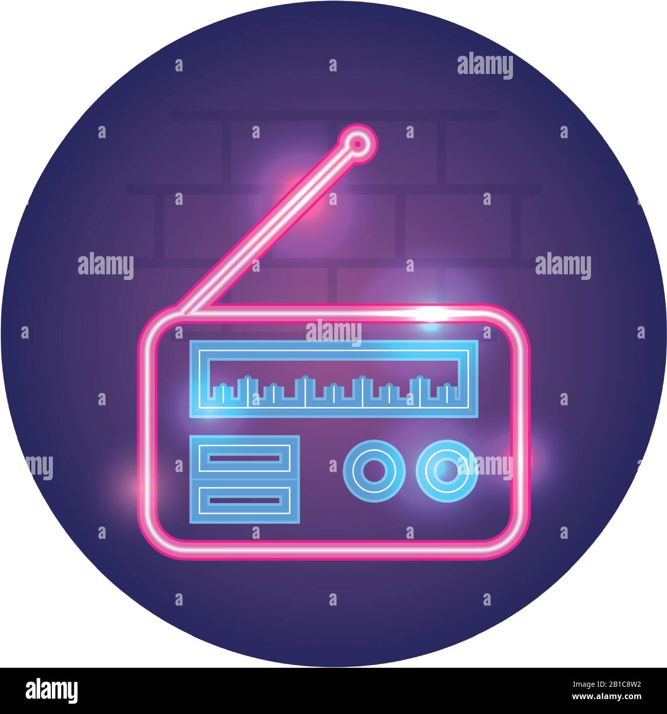 retro radio neon style icon design, Music sound melody song musical art ...