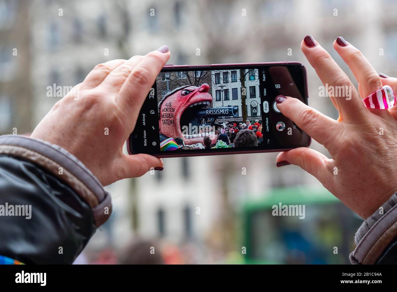 Shrove Monday procession in DŸsseldorf, street carnival, motif car in ...